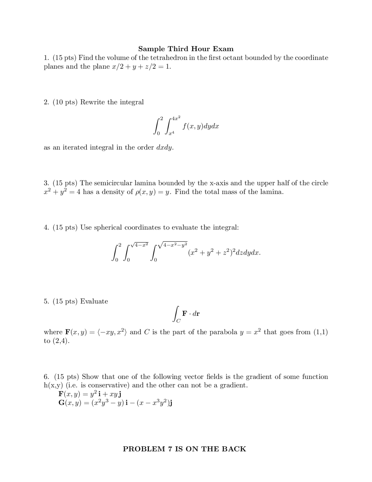 7 Solved Problems To Find The Integrals Third Hour Exam Math 210