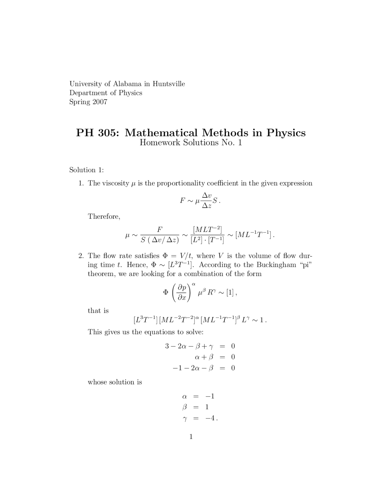 Resolution For Homework 1 Mathematical Methods In Physics Ph 305