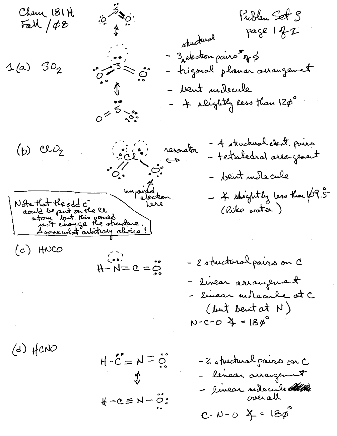 Handout Problem Set 3 Chemistry I For Honors Cem 181h Docsity