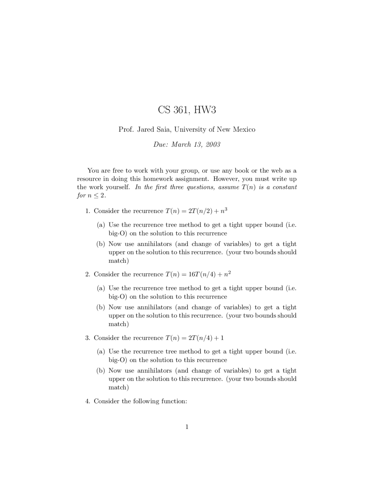 Homework 3 With 5 Questions Data Structures And Algorithms Cs 361l Docsity