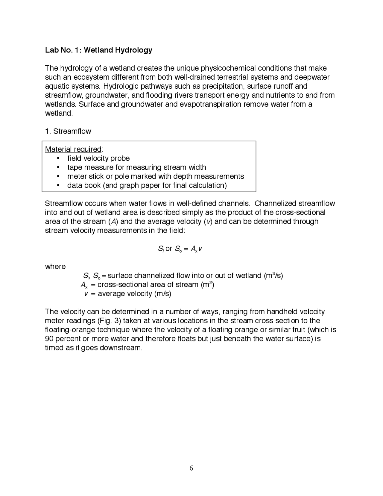 Laboratory Report 1 on Wetland Hydrology | ENR 725 - Docsity