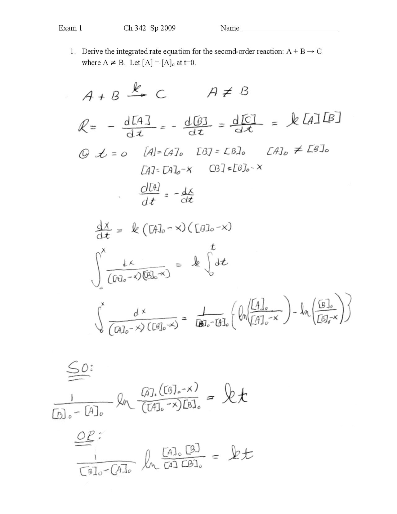 Exam 1 With Solution Physical Chemistry Ii Ch 342 Docsity