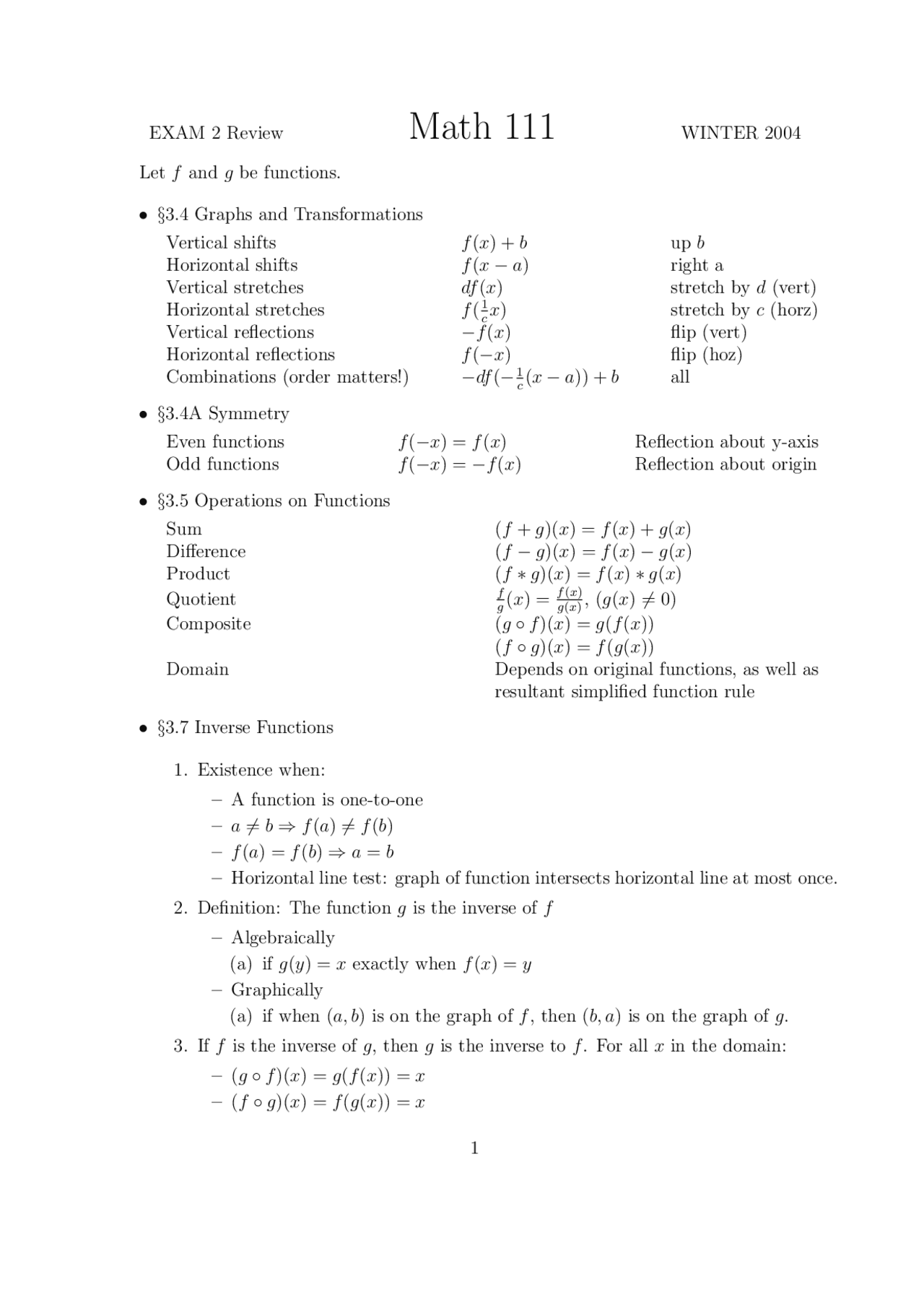 Examination 2 Review Problems - College Algebra | MATH 111 - Docsity