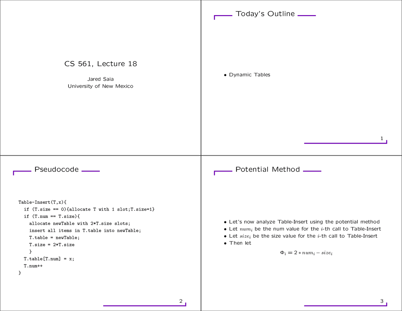 Dynamic Tables Lecture Slides Cs 561 Docsity