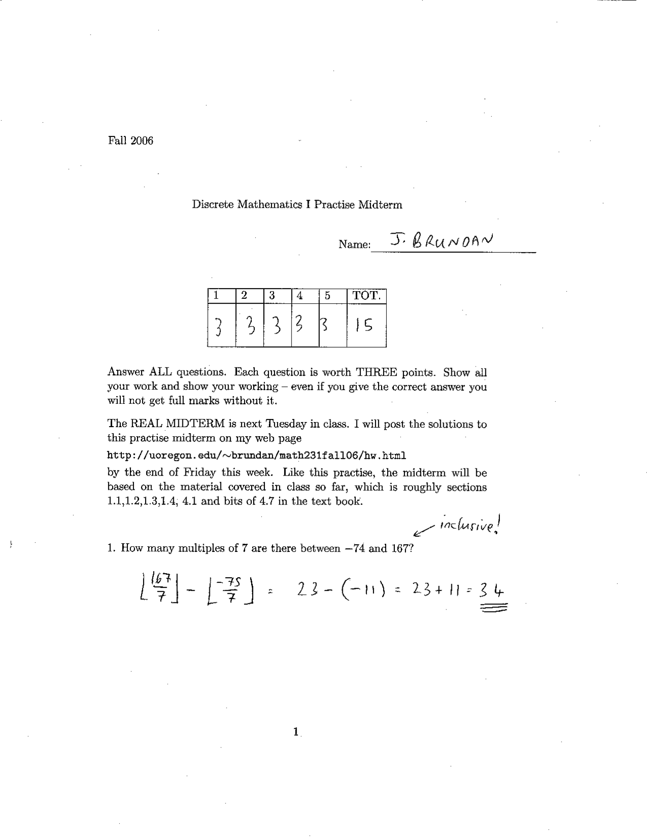 5 Problems In Midterm Exam Elementary Discrete Mathematics Math 231