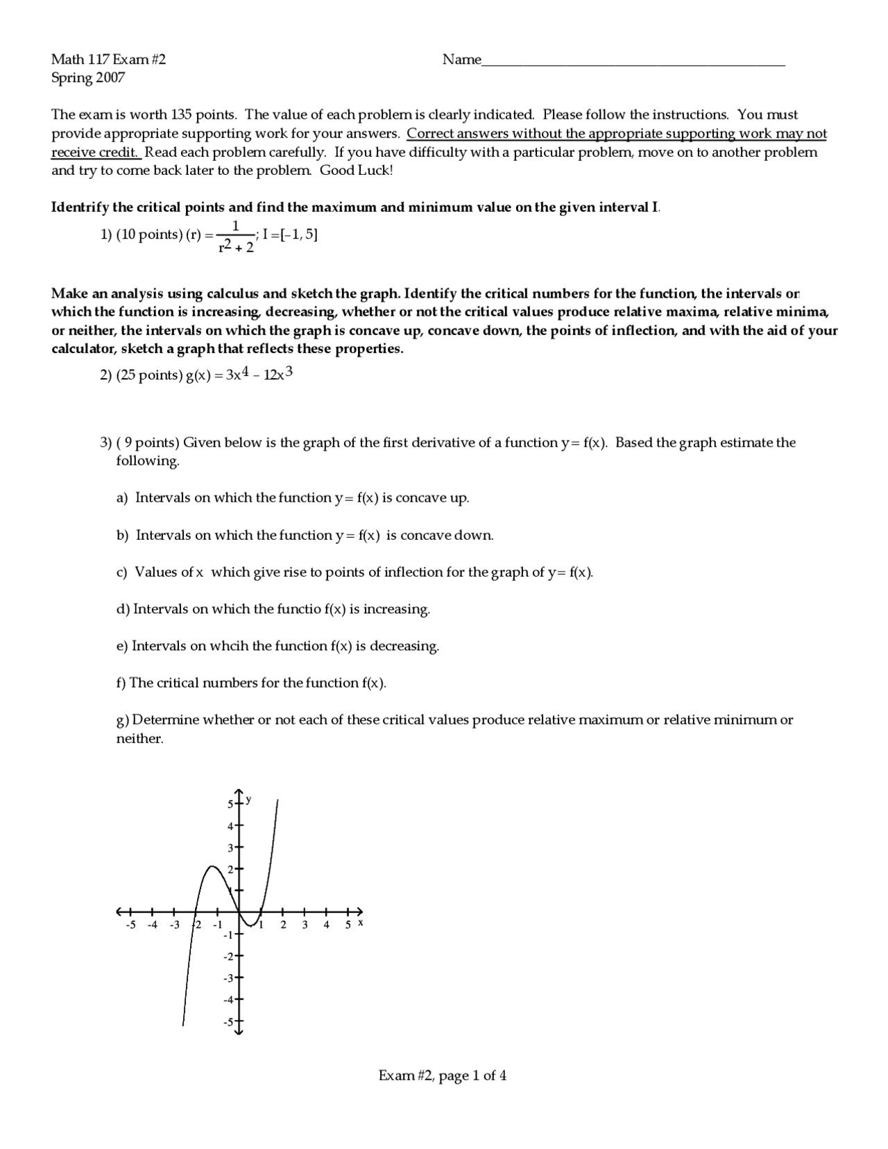 Exam 2 With Answer Key For Survey Of Calculus Math 117 Docsity
