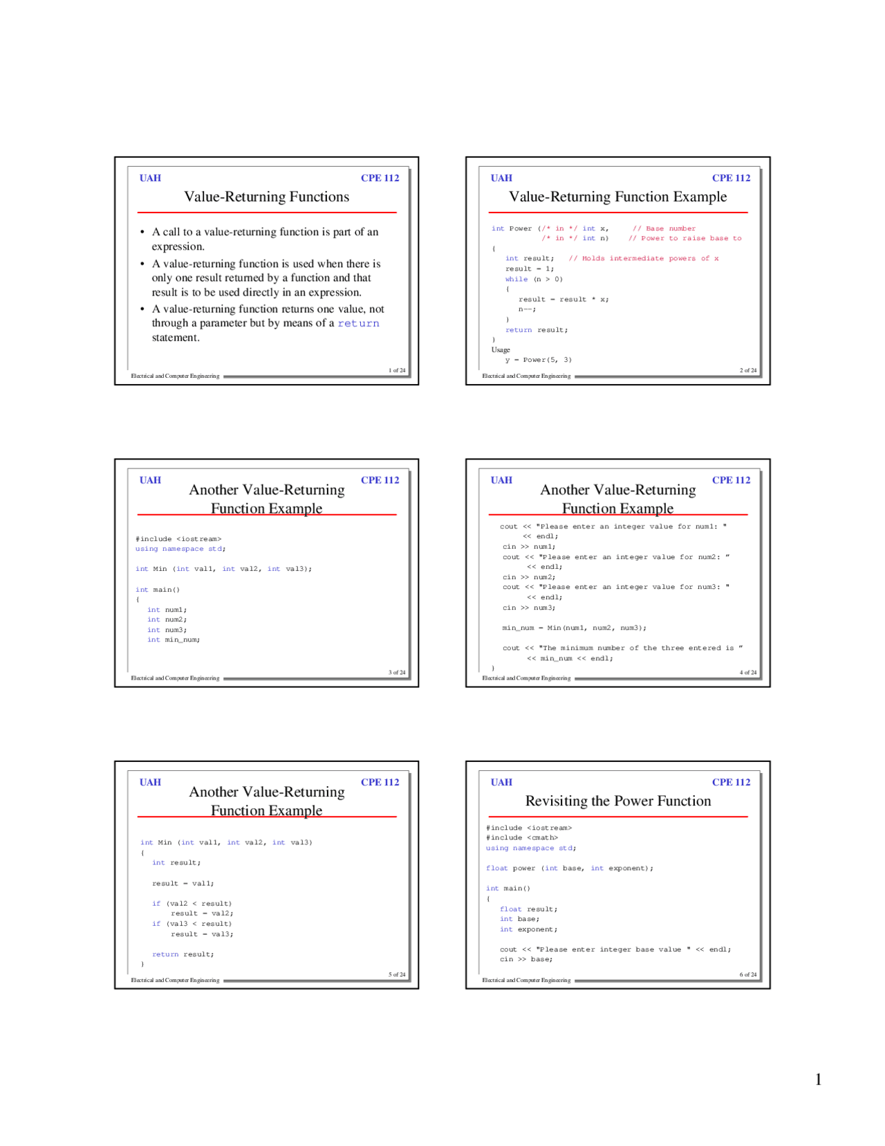Value Returning Function with Examples - Lecture Slides | CPE 112 - Docsity