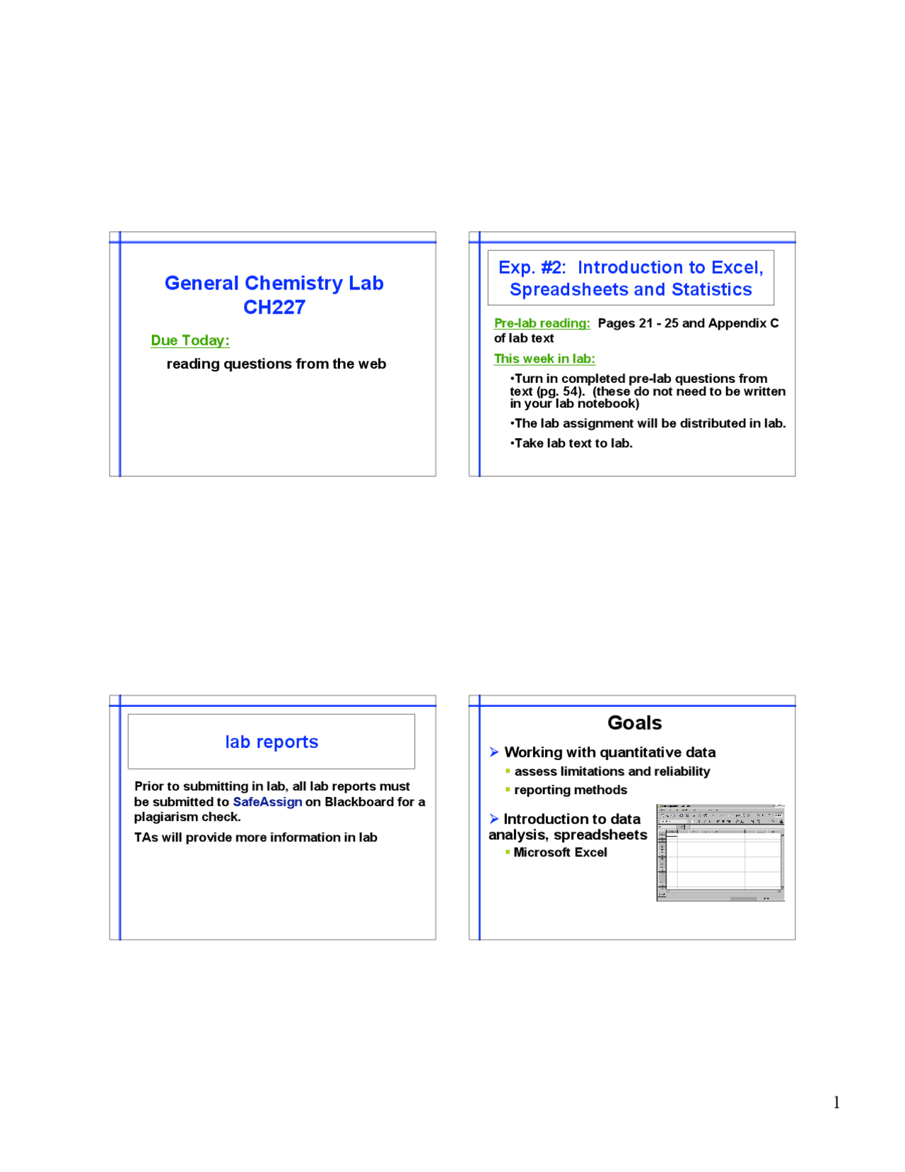 Introduction To Excel Spreadsheets And Statistics Lecture Slides Ch 227 Docsity