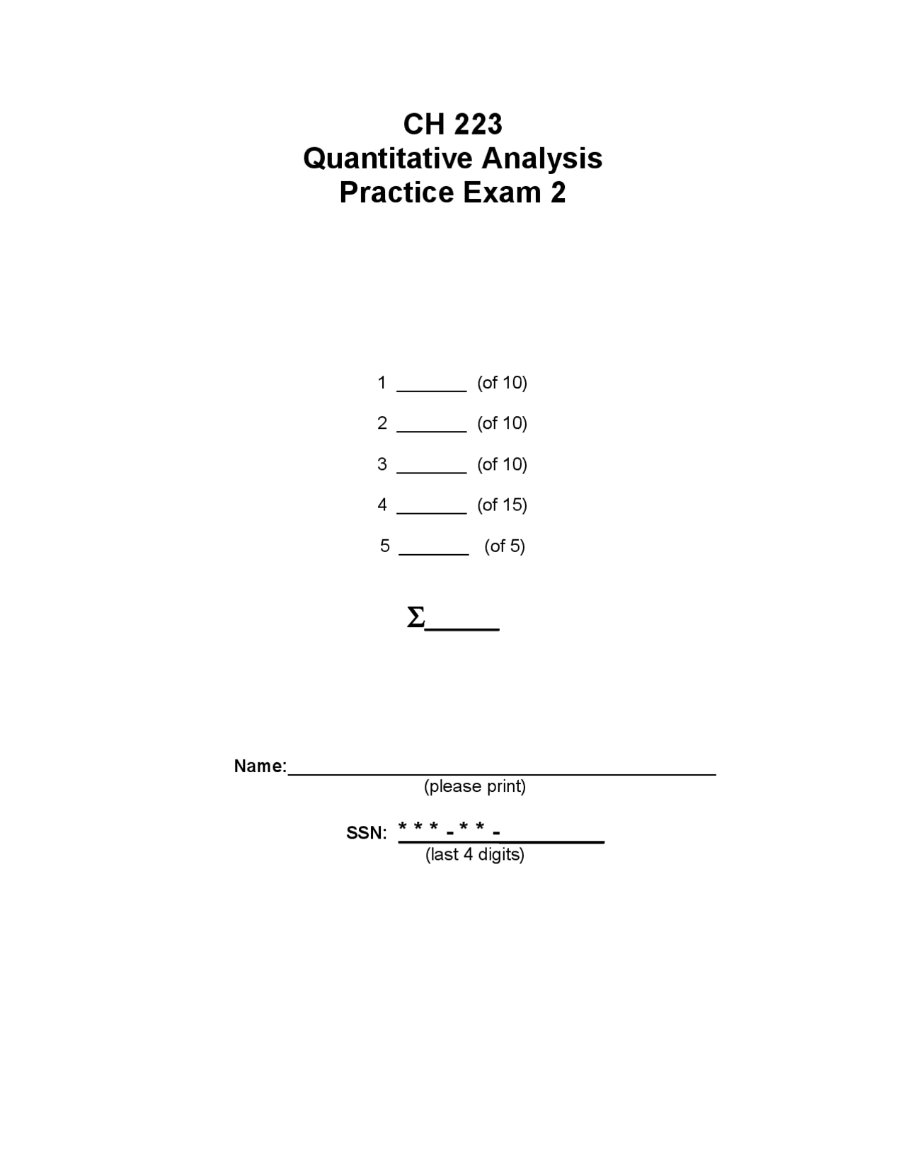 Practice Examination 2 Quantitative Analysis Ch 223 Docsity