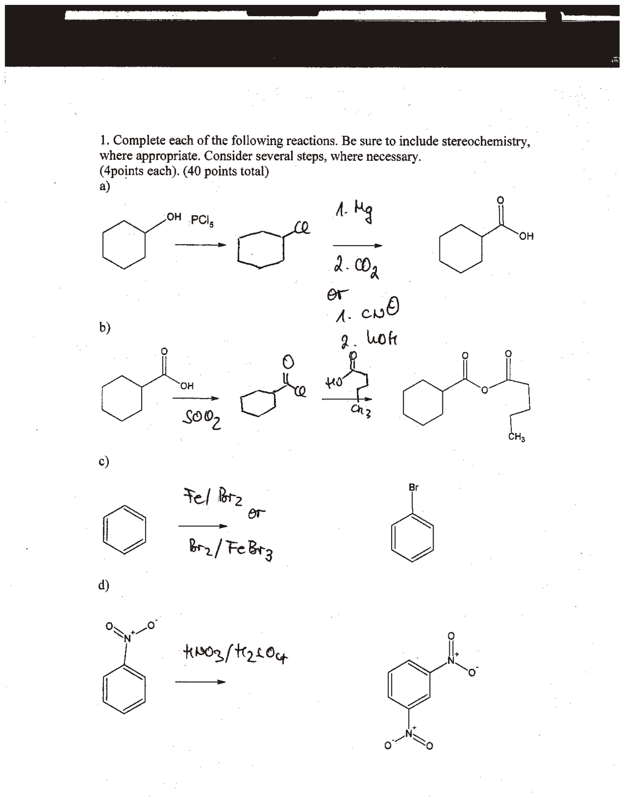 Exam 1 With Solution For Organic Chemistry Ii Ch 332 Docsity