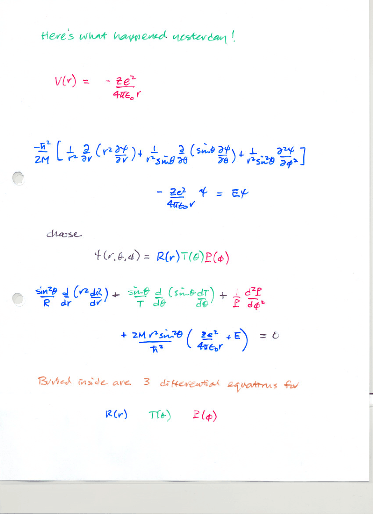 Wave Functions Eigenvalues Handwritten Notes Phy 215 Docsity