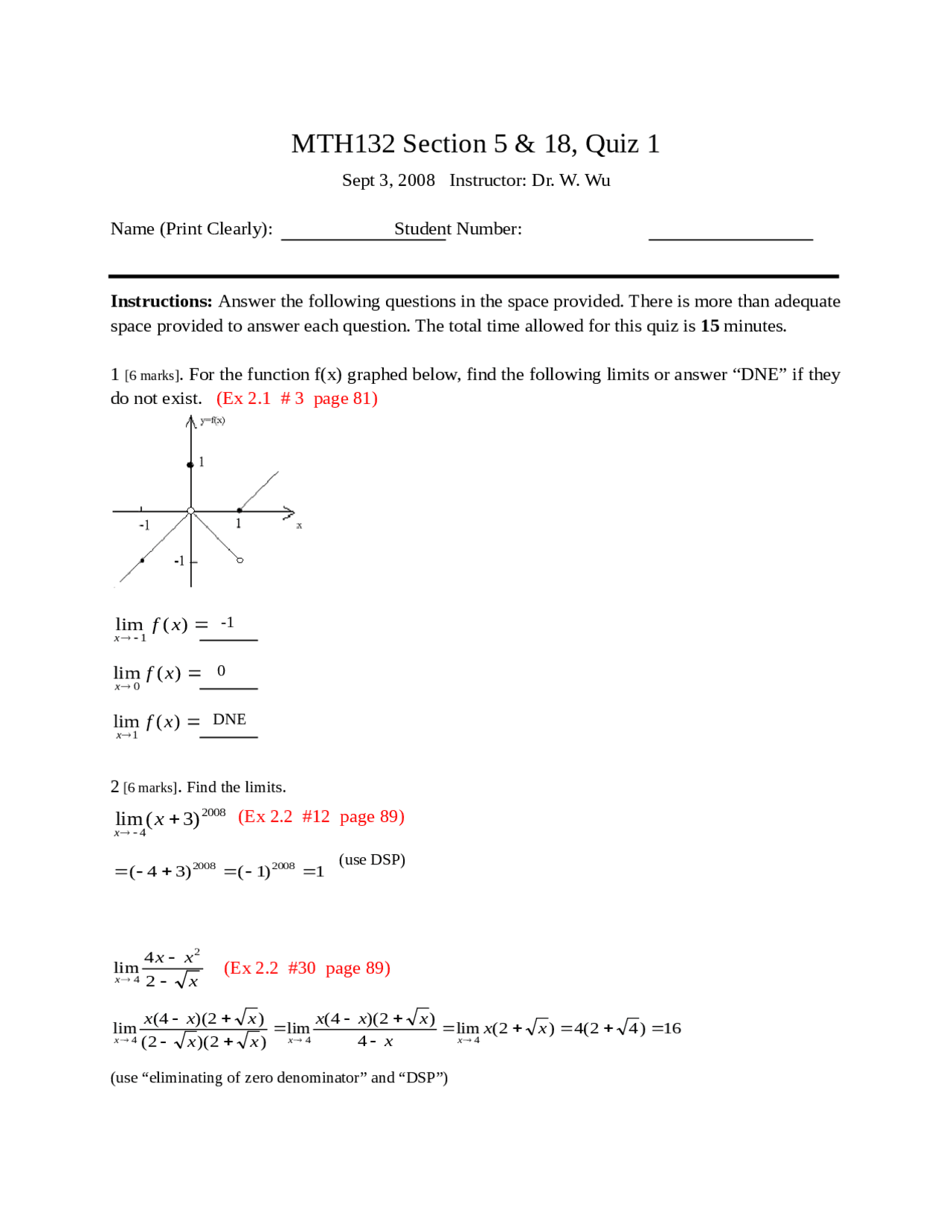 Quiz 1 Answers The Questions Calculus I Mth 132 Docsity