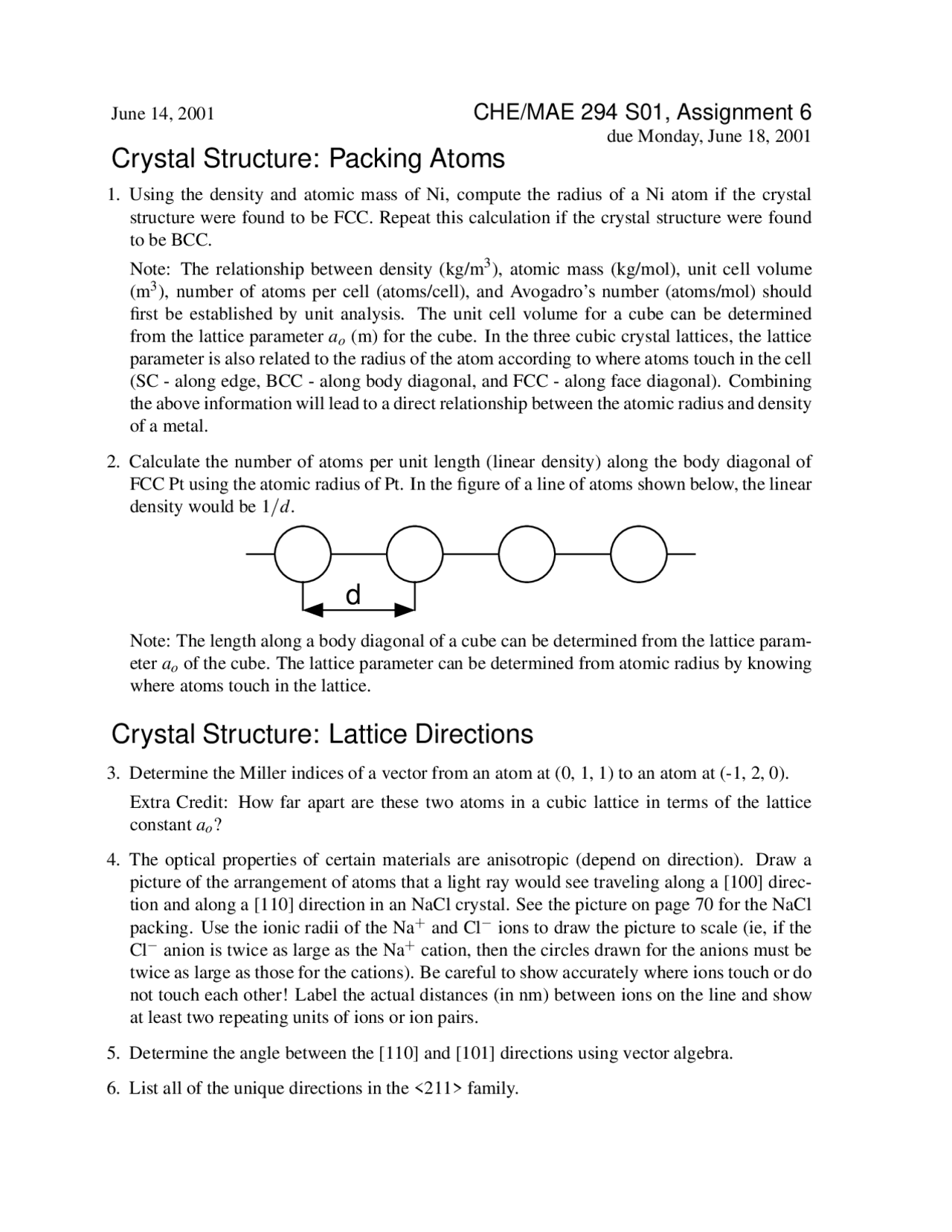 Assignment 6 Problems Nature And Properties Of Materials Fall 2001