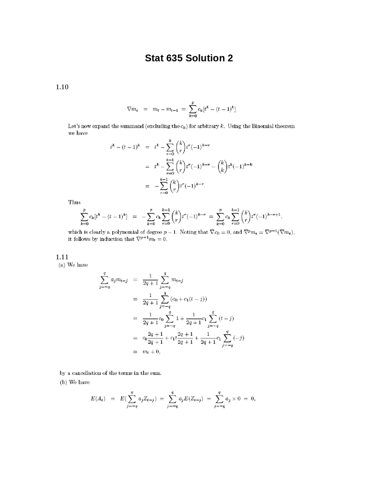 Questions With Solutions For Statistical Analysis Of Time Series Stat