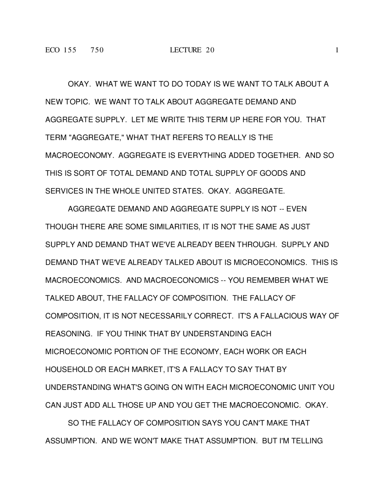 Aggregate Demand And Aggregate Supply Lecture Notes Eco 155 Docsity