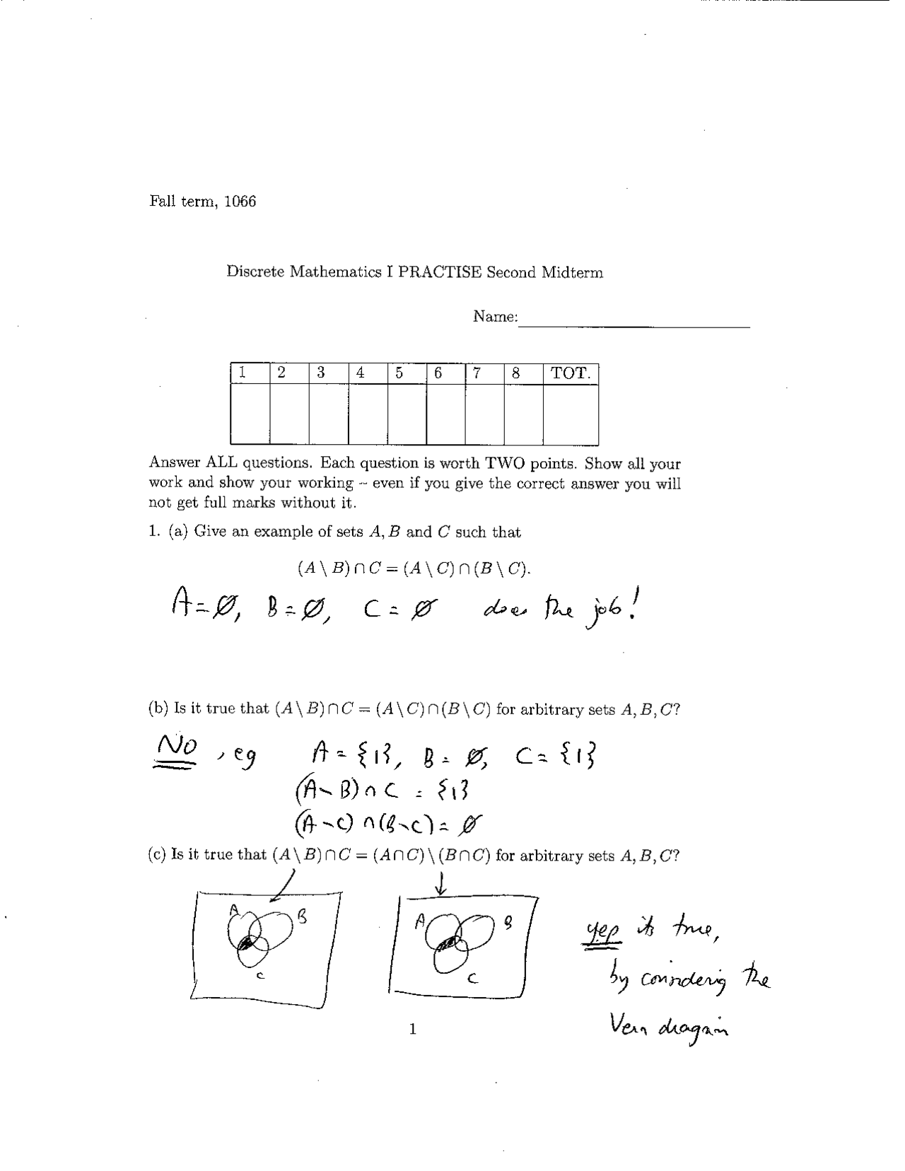 Practice Midterm 2 Discrete Mathematics Math 231 Exams Mathematics Docsity