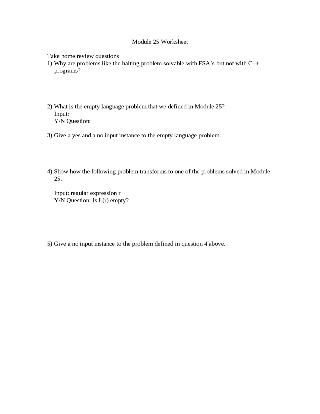 Take Home Review Questions Computability And Languages Cse 460