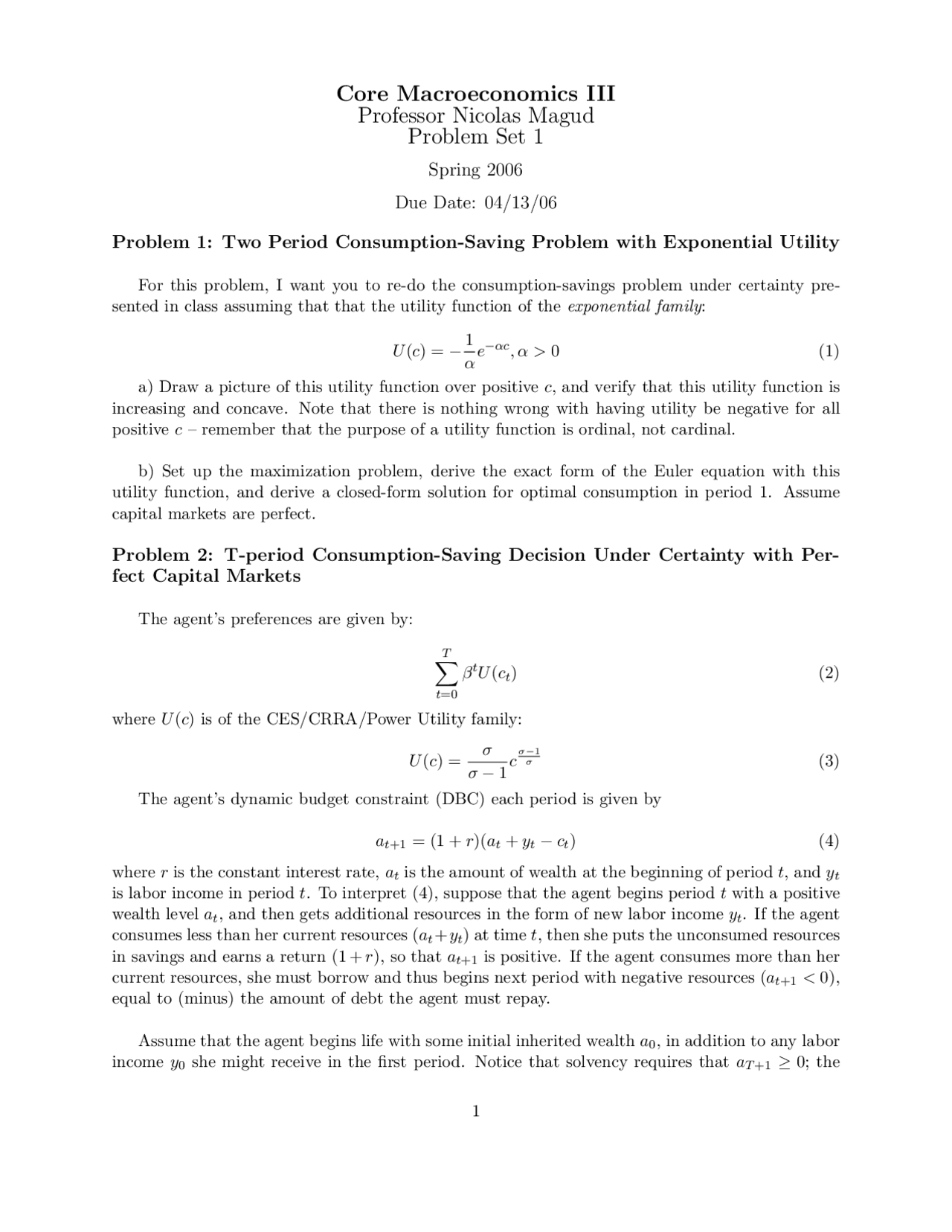 Problems For Assignment 1 Core Macroeconomics Iii Ps 201 Docsity