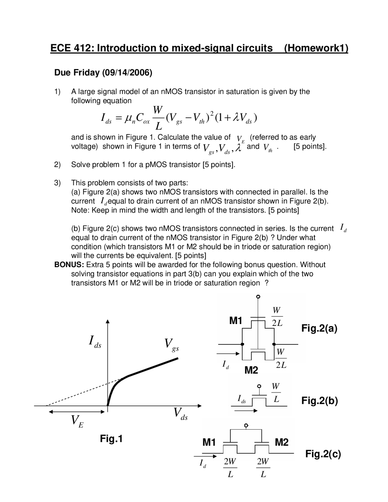 Mixed Signal Circuit Design Homework 1 Ece 412 Docsity