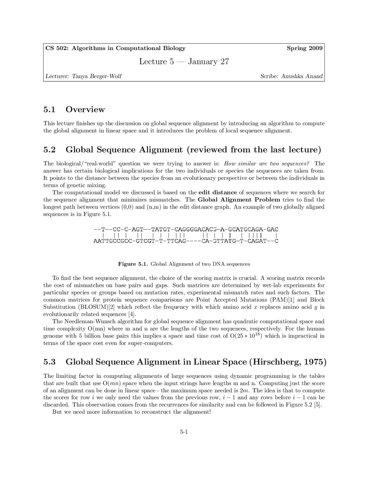 Overview For Global Sequence Alignment Ed 345 Docsity