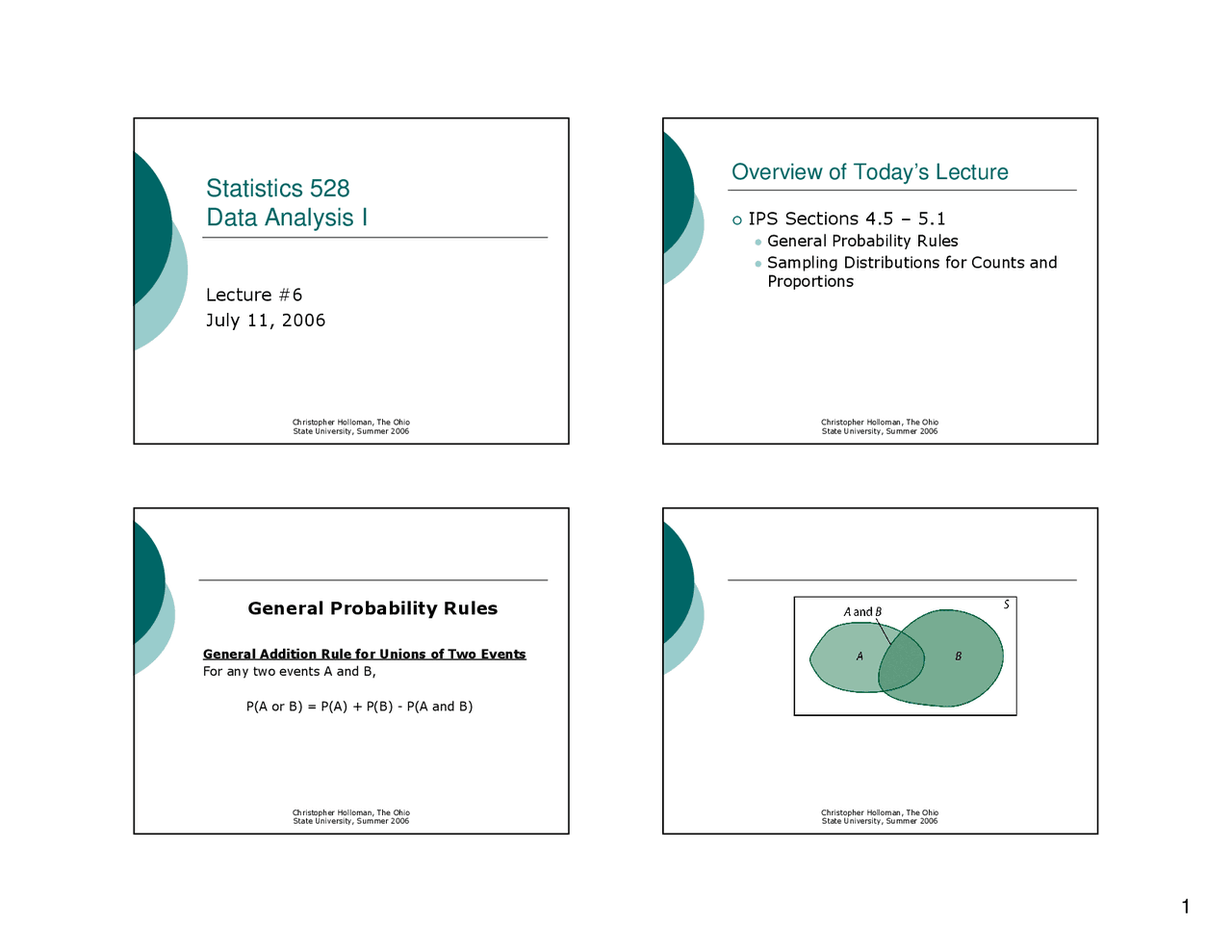 Slides for Data Analysis I - General Probability Rules | STAT 528 - Docsity