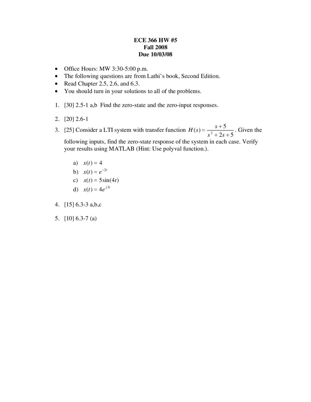 Introduction To Signal Processing Homework 5 Questions Ece 366 Docsity