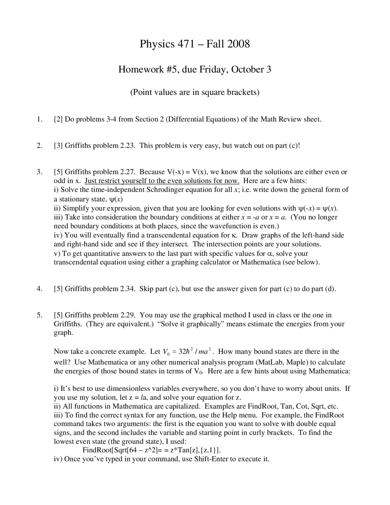 5 Practice Problems On Quantum Physics I Homework 5 Phy 471 Assignments Quantum Physics