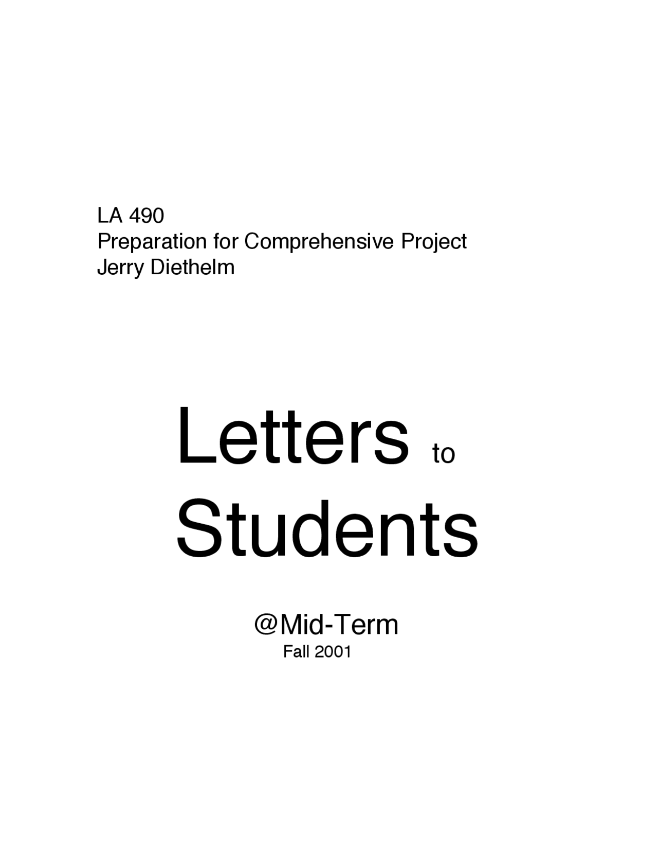 Midterm Project Report - Preparation Comprehensive Project - Fall 2001 ...
