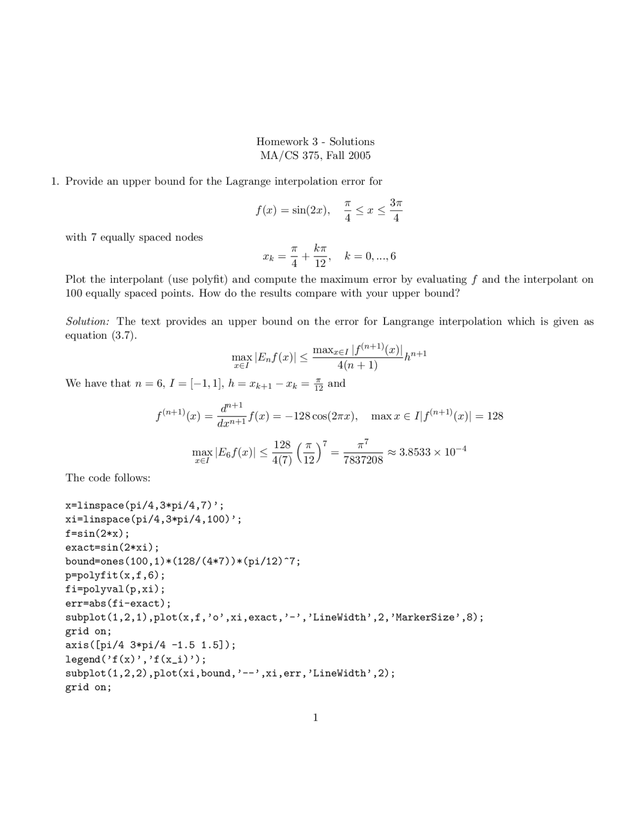 Homework 3 Solutions Introduction To Numerical Computing Cs 375