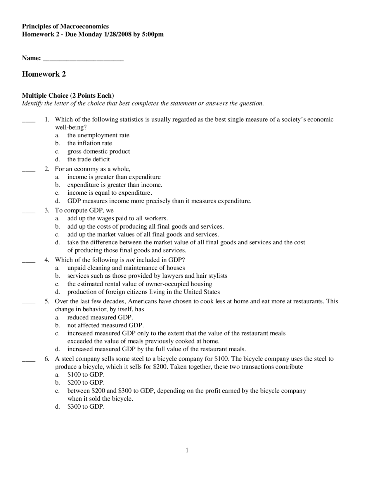 19 Questions For Assignment 2 Introductory Macroeconomic Analysis
