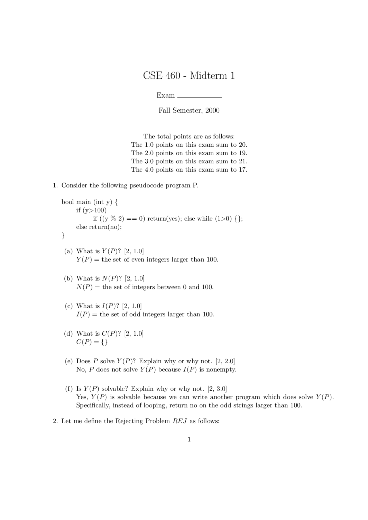 8 Questions In Midterm Exam Computability And Languages Cse 460