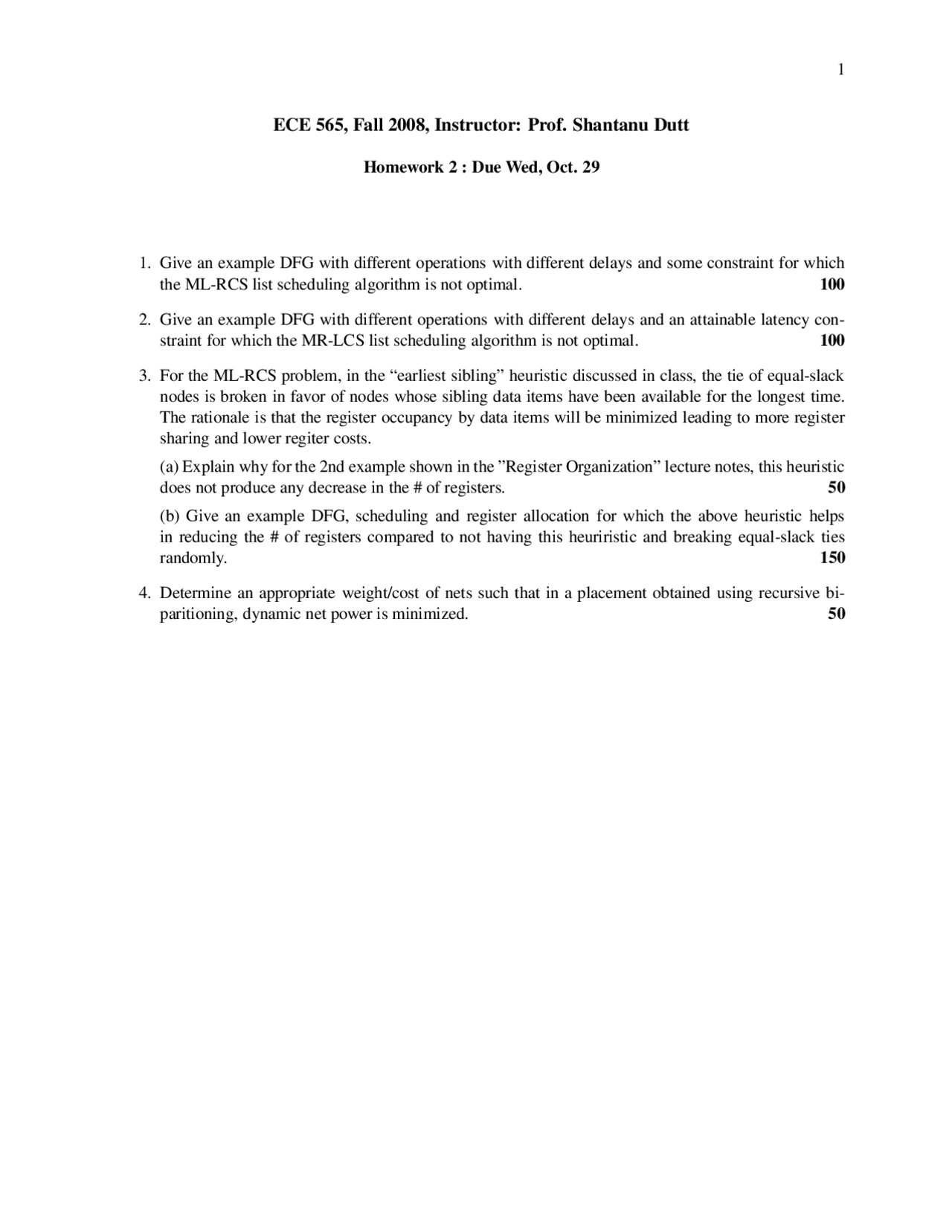 Homework 2 Questions Physical Design Automation Ece 565 Docsity