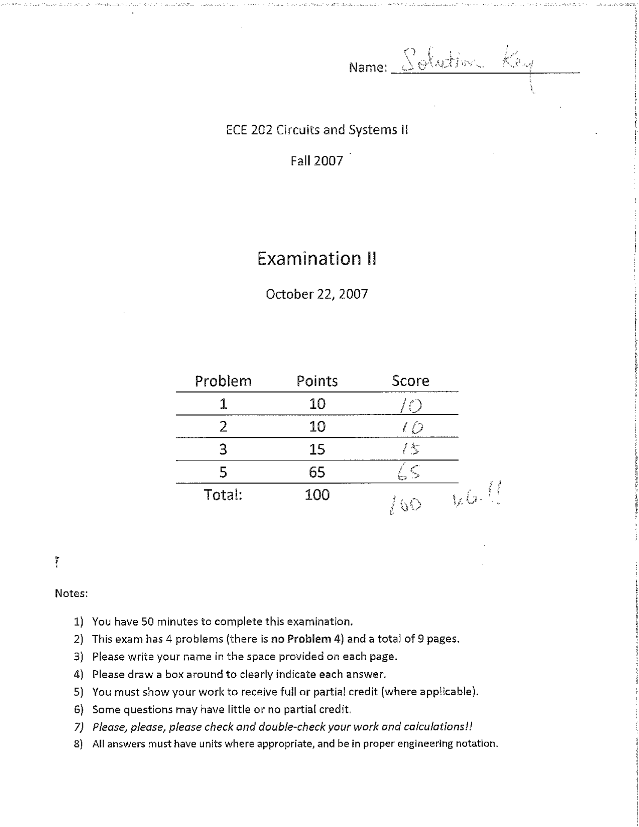 Circuits And Systems Ii Examination With Solutions Ece 202 Docsity