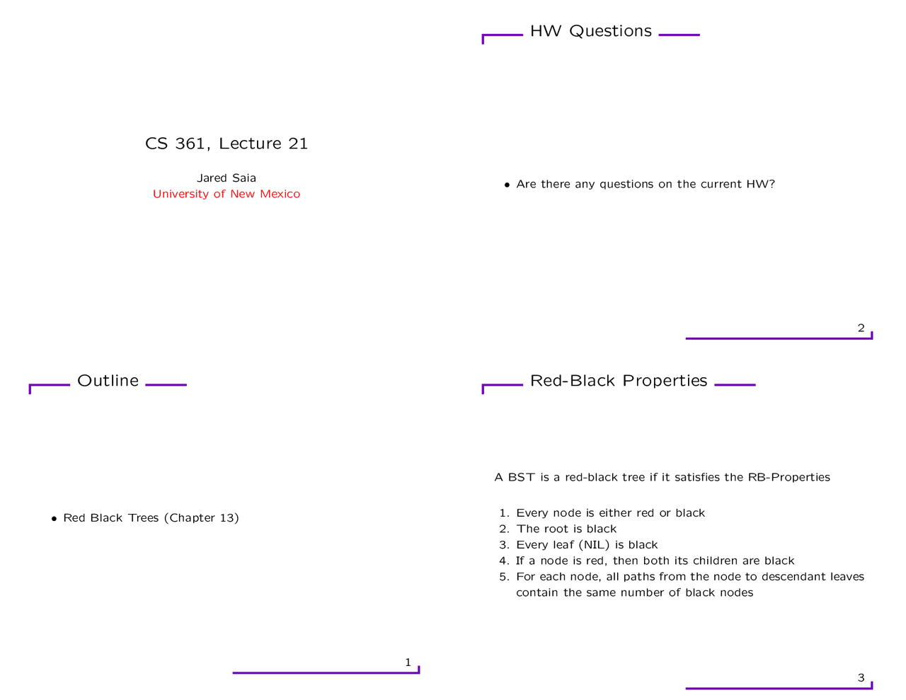 Red Black Trees Lecture Slides Cs 361l Docsity