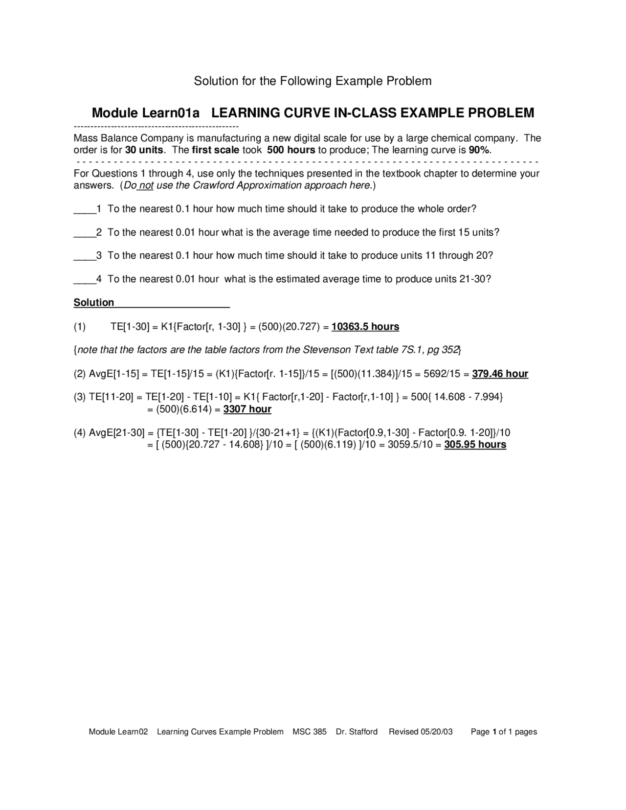 Solution for Example Problems - Operations Analysis | MSC 385 | Assignments Introduction to ...
