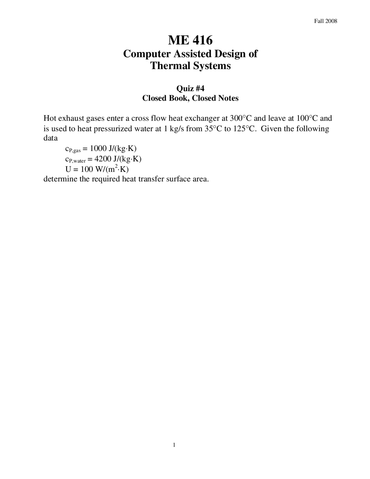 Problem On Computer Assisted Design Of Thermal Systems Quiz Me 416