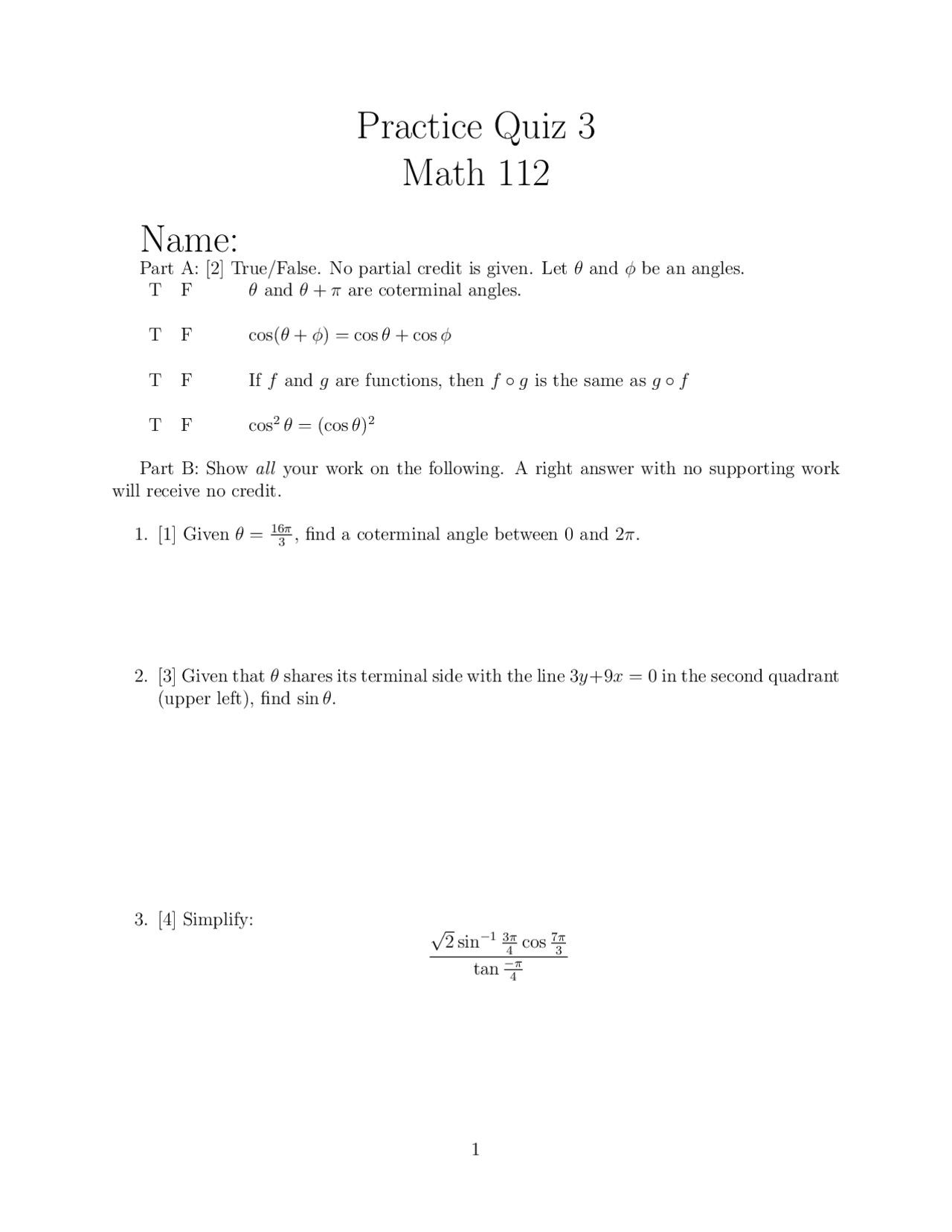 Math 112 Practice Quiz 3: Angles and Trigonometric Functions | Quizzes ...