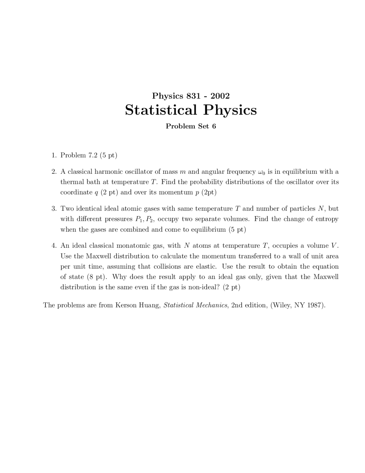 4 Practice Problems On Statistical Physics Problem Set 6 Phy 831