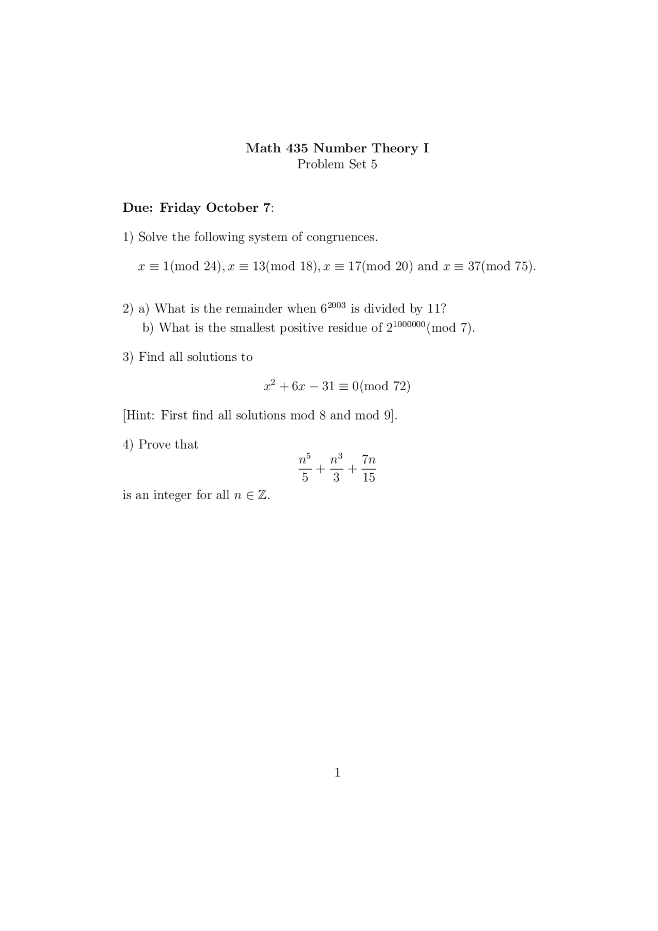 Problem Set 5 Foundations Of Number Theory MATH 435 Docsity problem-set-5-foundations-of-number-theory-math-435-docsity