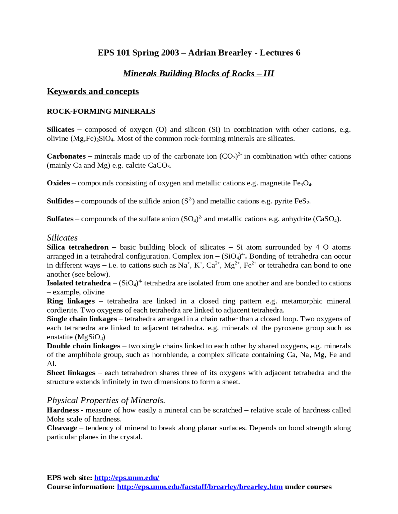 Notes On Minerals Building Blocks Of Rocks Iii Eps 101 Docsity