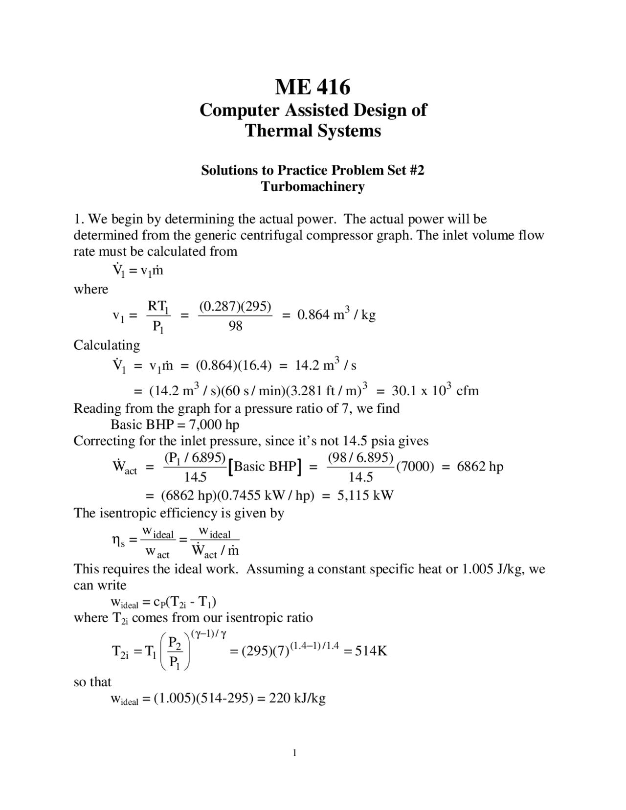 Solutions To Problem Set 2 On Computer Assisted Design Thermal System