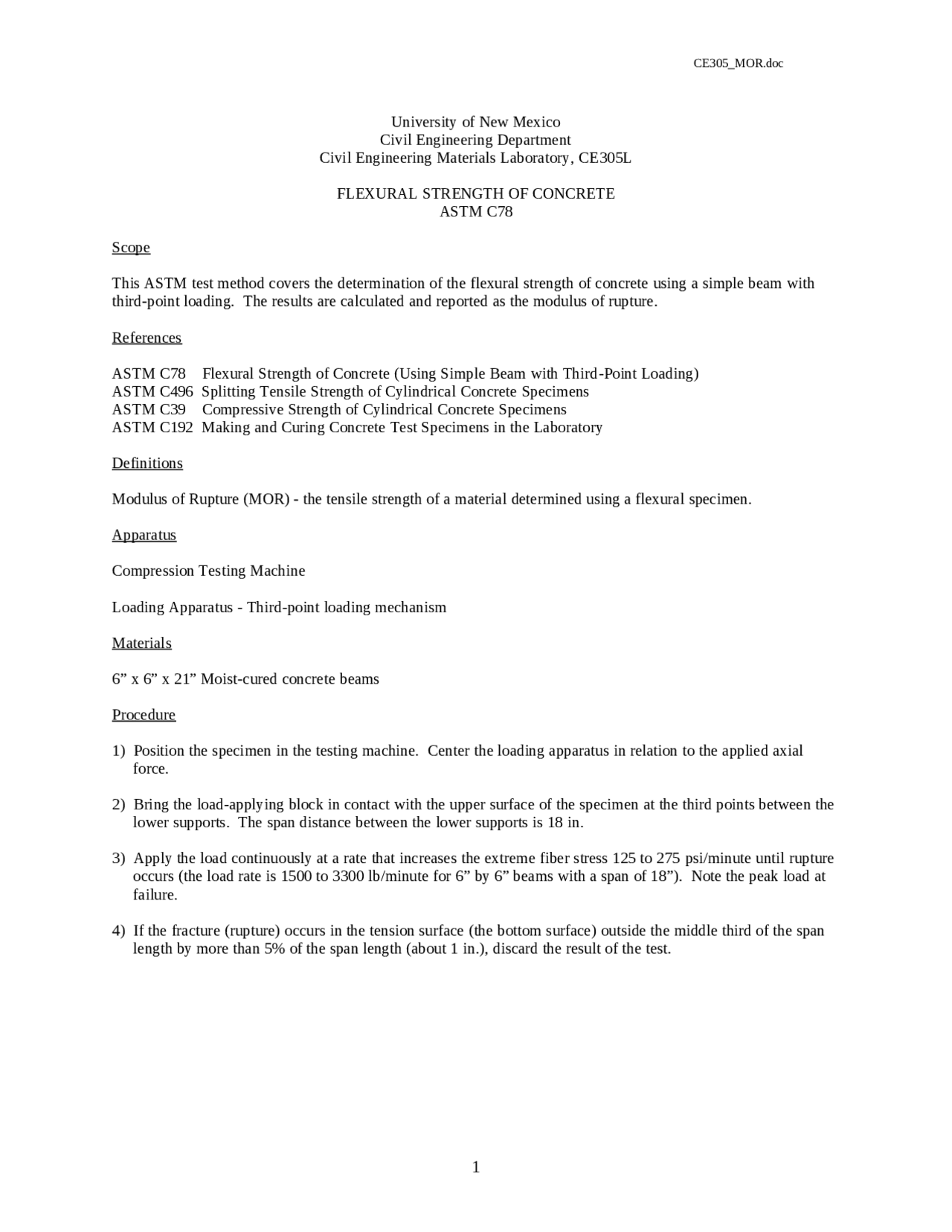 Astm Test Methods Infrastructure Materials Science Ce 305 Docsity
