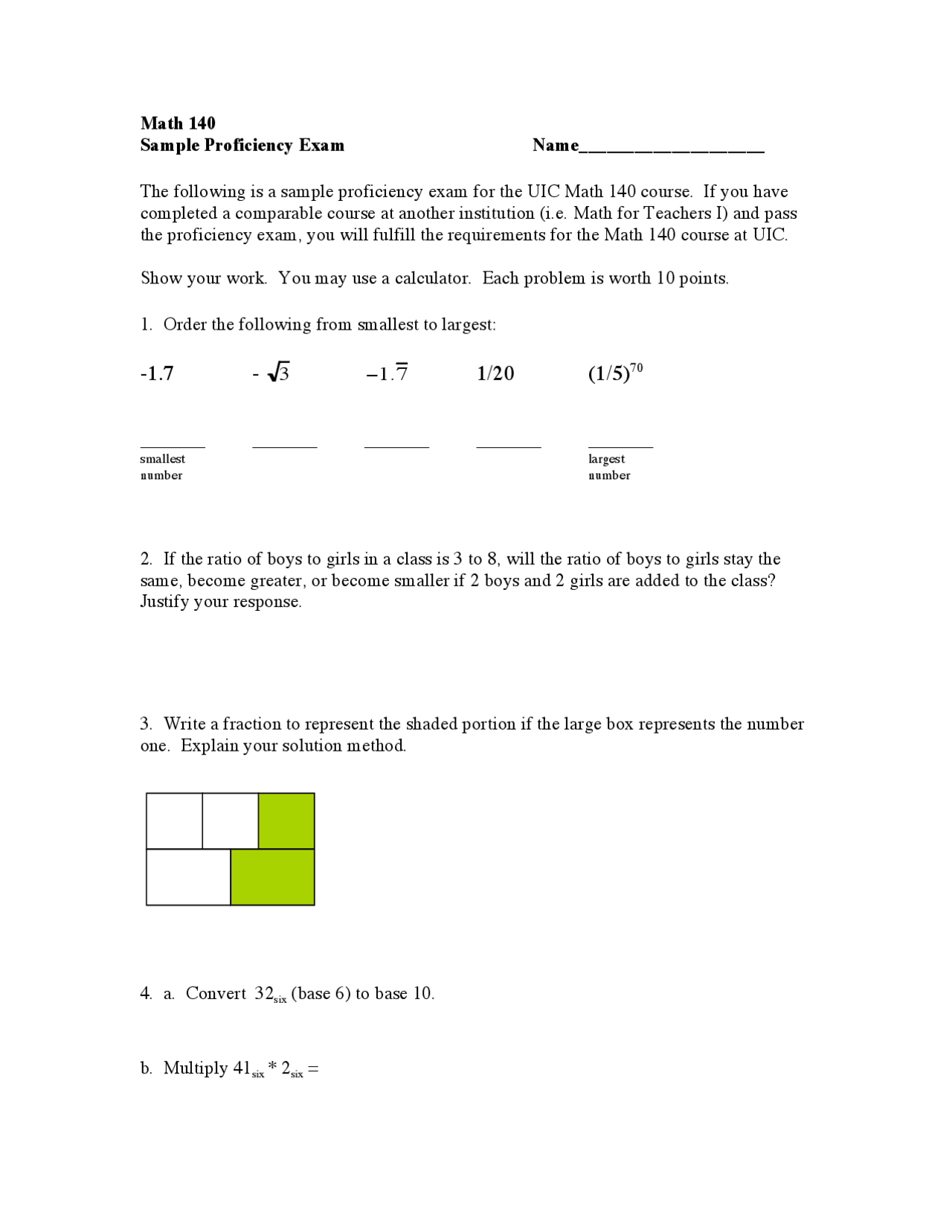 10 Questions On Arithmetic And Algebraic Structures Exam Math 140