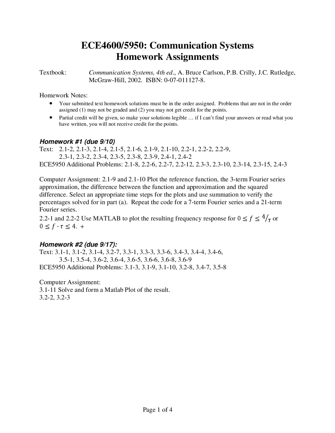Assignment for Communications Systems | ECE 4600 | Assignments Digital Communication Systems ...