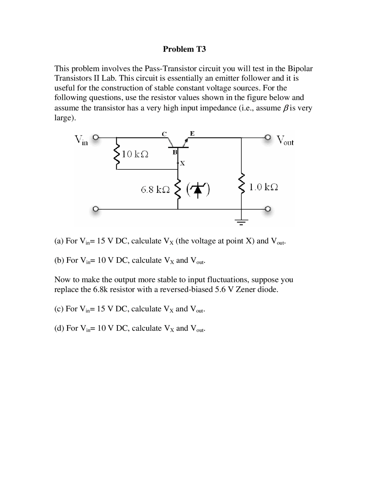 Pass-Transistor Circuit - Problem T3 - Electronics | PHY 440 - Docsity
