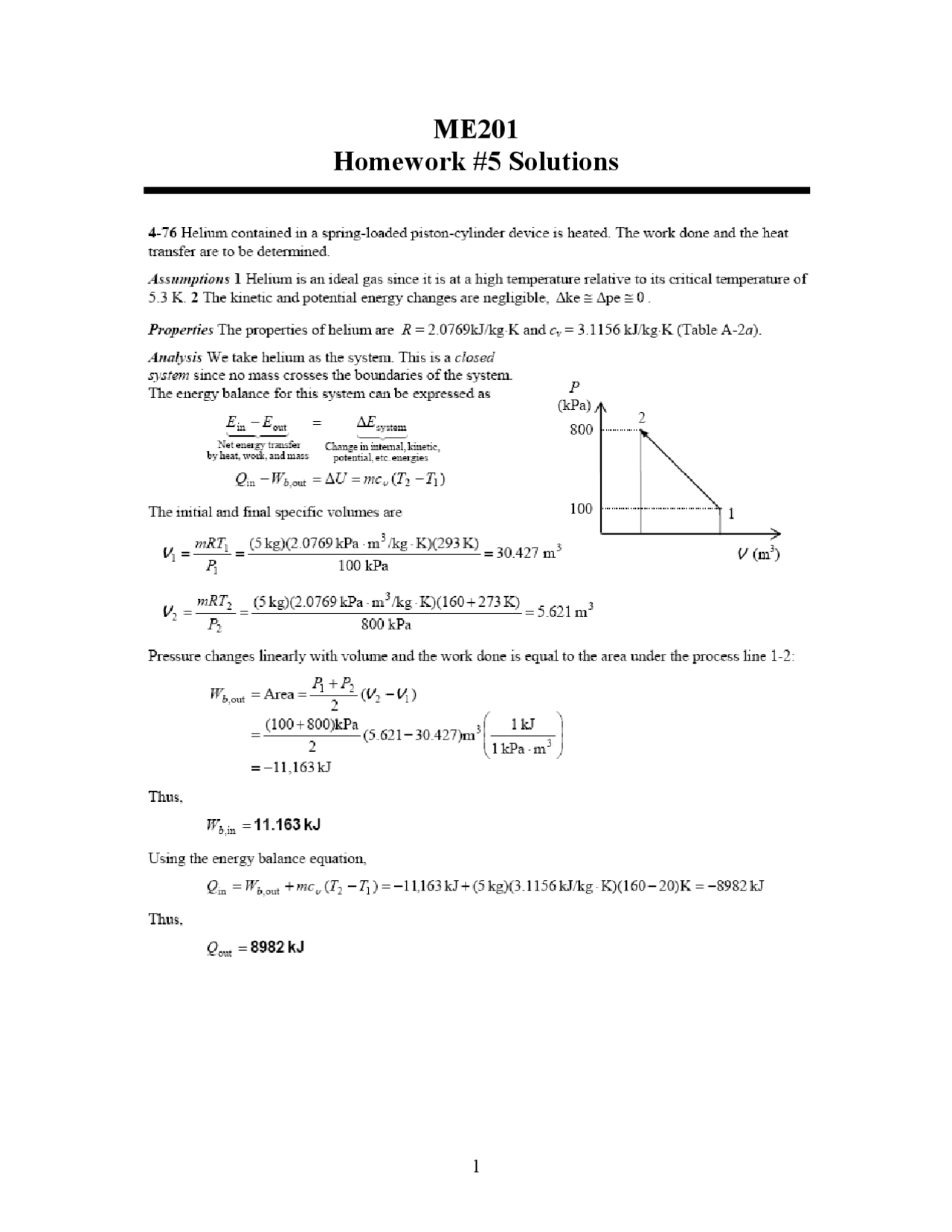 Homework 5 With Solutions Thermodynamics Me 201 Docsity