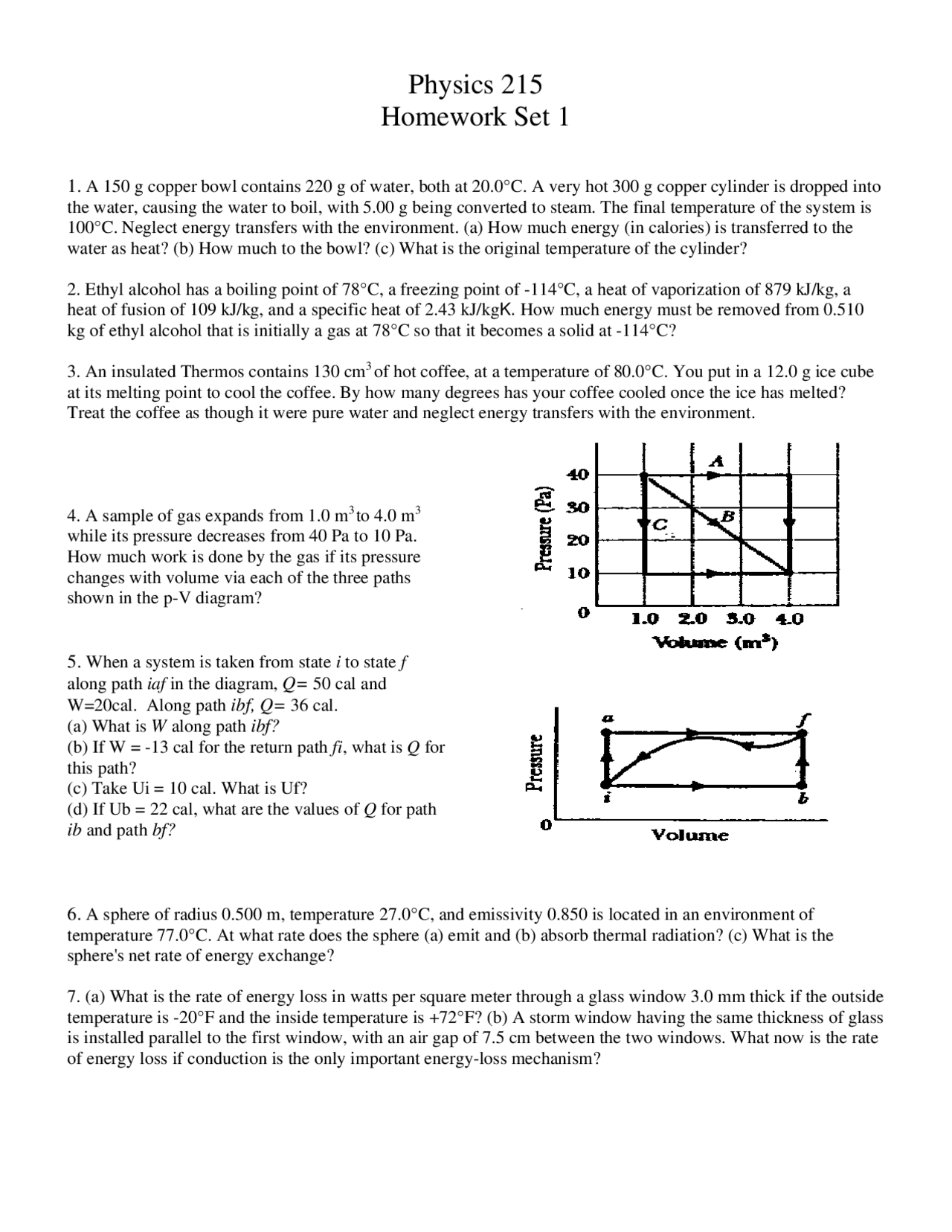 Homework Set 1 For Thermodynamics And Modern Physics Phy 215 Docsity