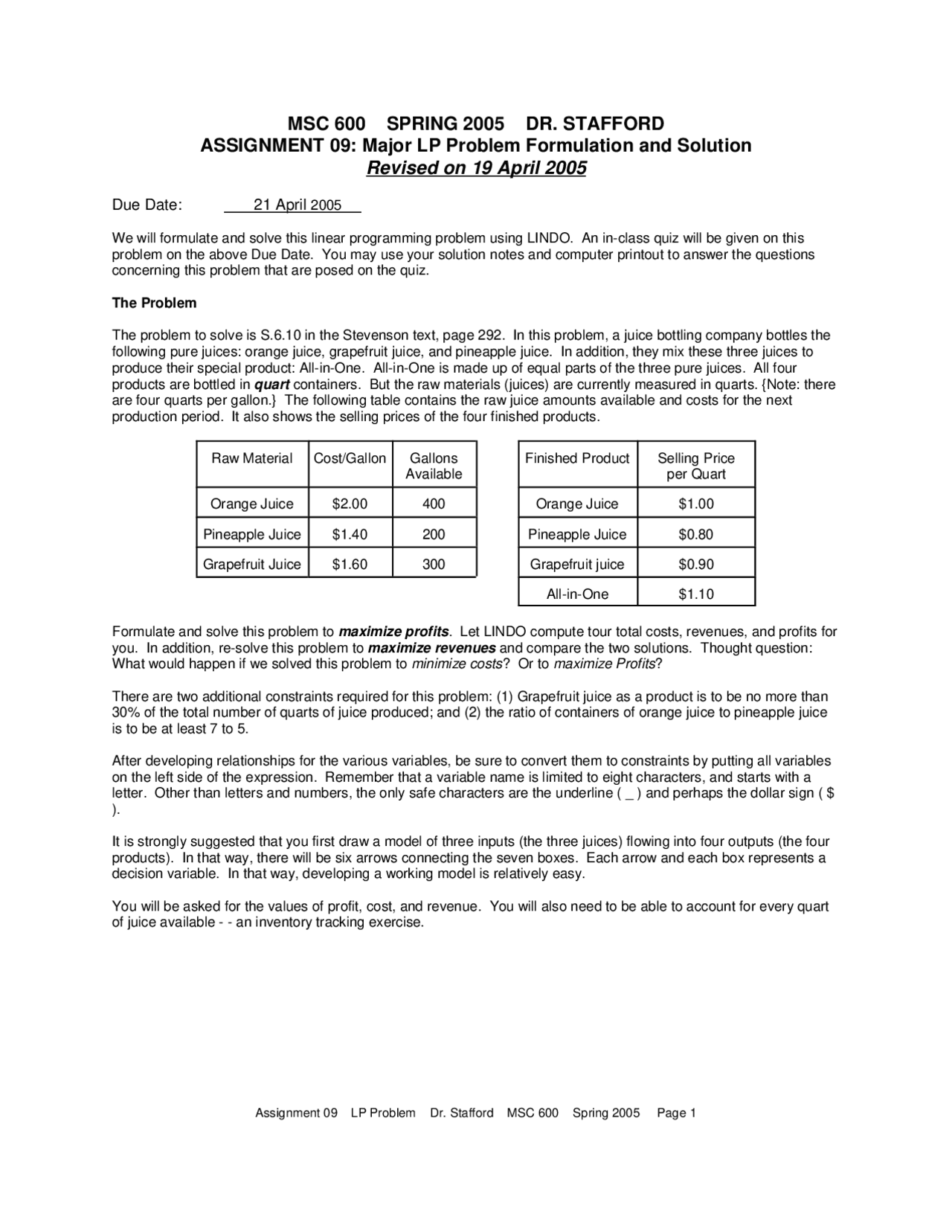 Assignment 9 For Major Lp Problems Formulation And Solution Msc 600