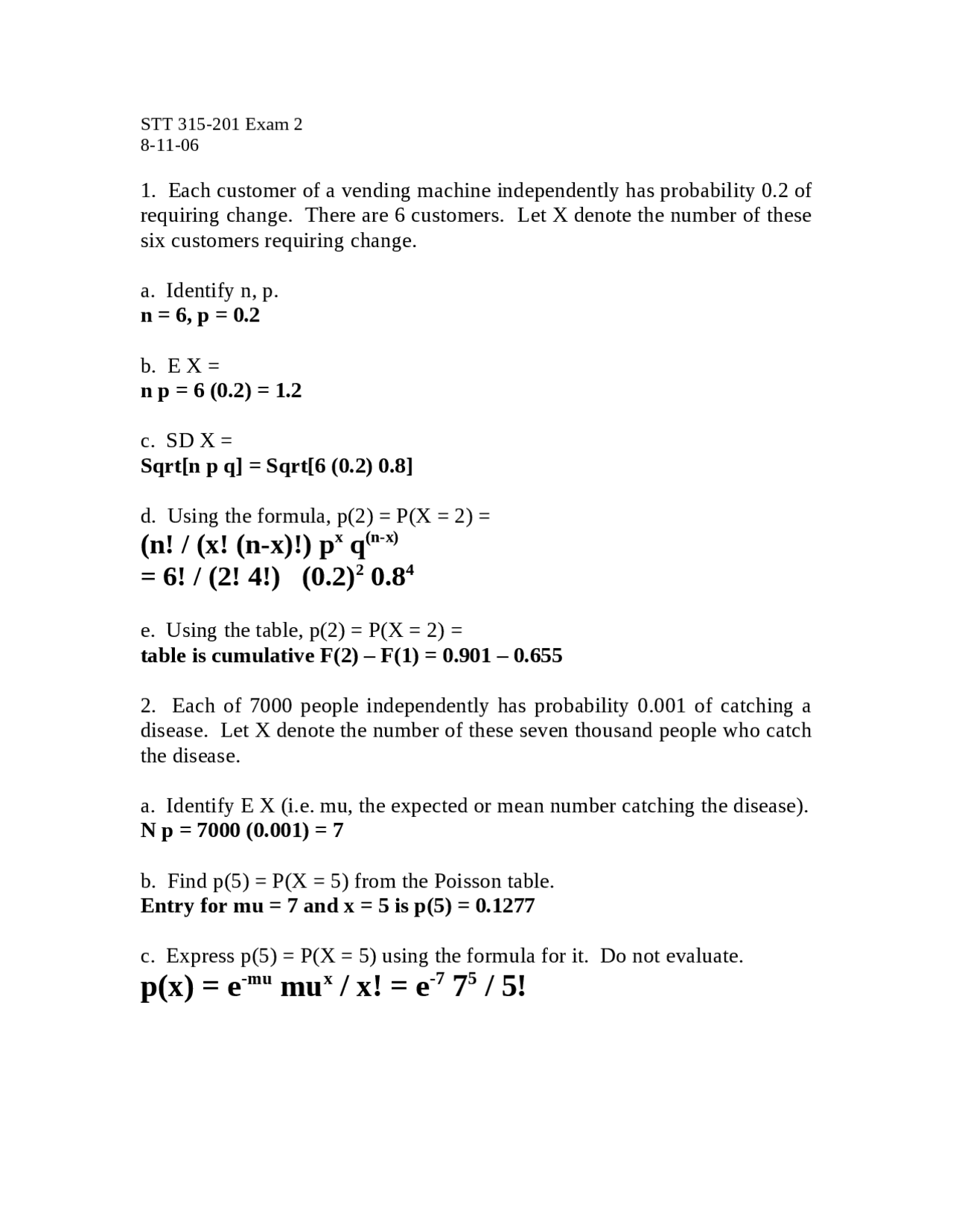 Exam 2 with Solutions | Probability and Statistics for Business | STT 315 | Exams Probability ...