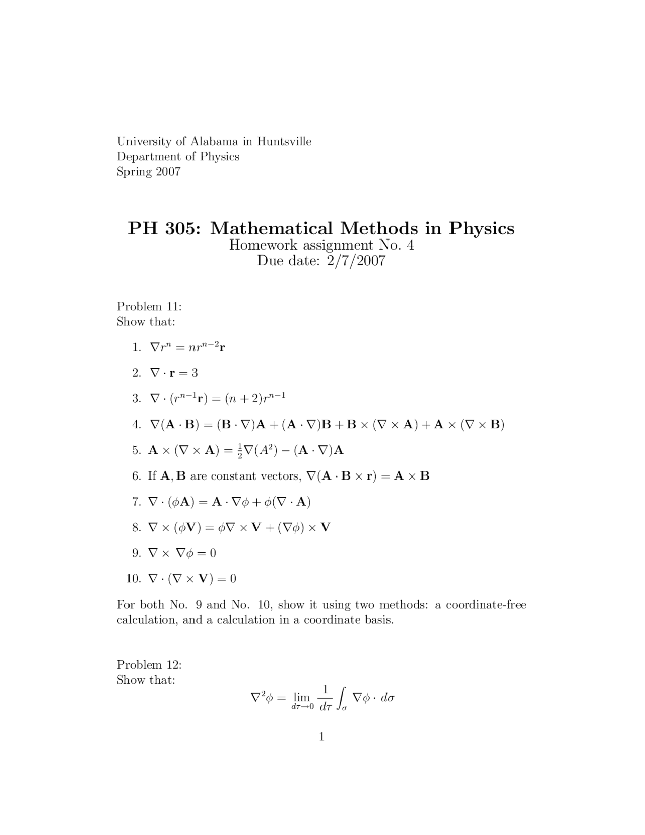 Mathematical Methods In Physics Homework 4 Problems Ph 305 Docsity